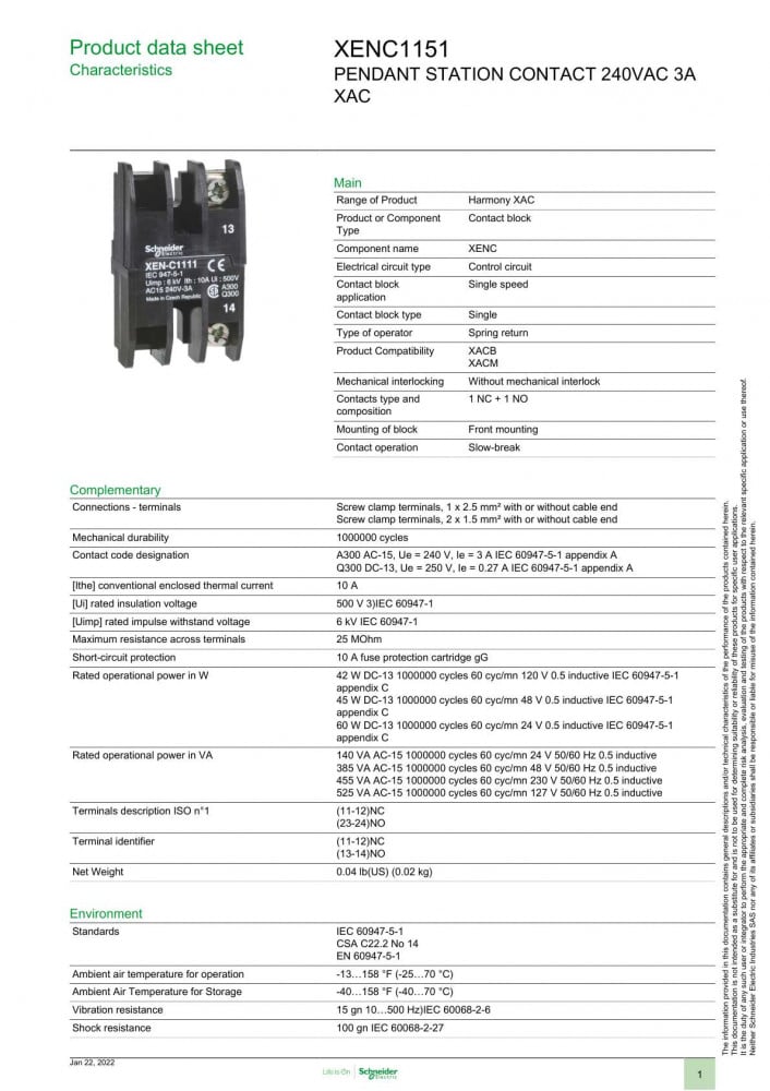 XENC1151 technical document page 1