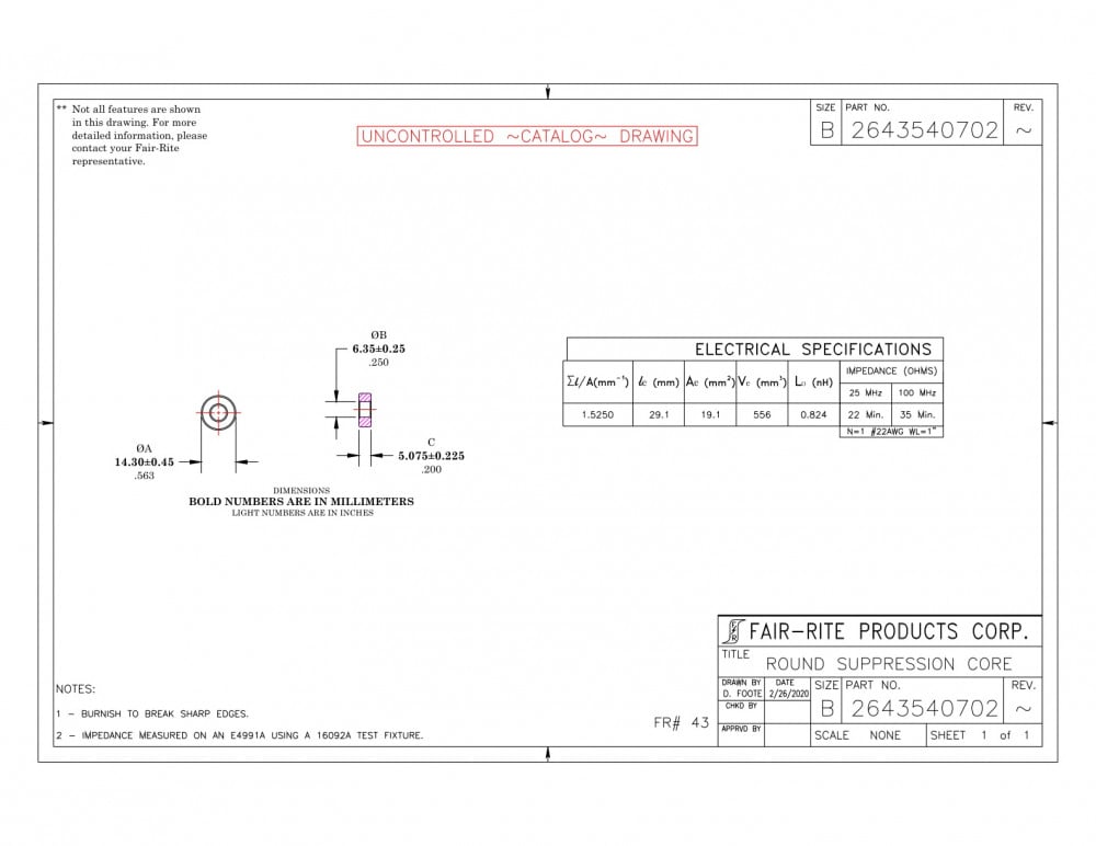 Fair-Rite 2643540702 technical document