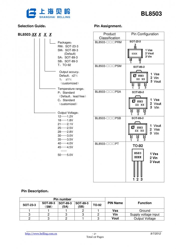 BL8503 datasheet page 2