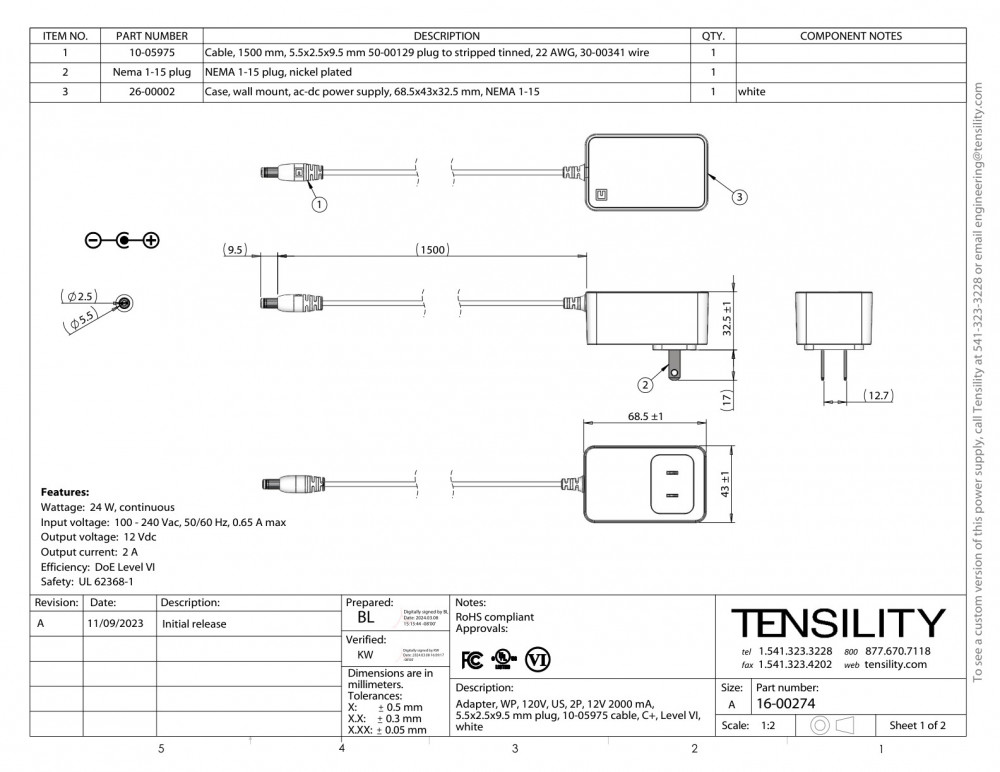 Tensility International 16-00274 adapter drawing, page 1