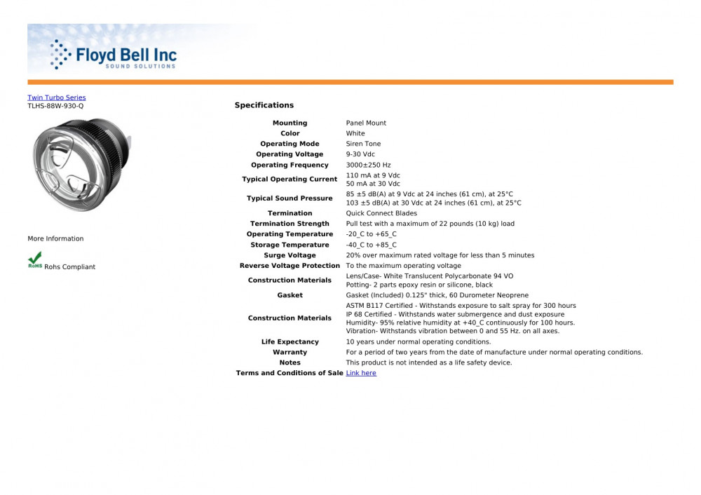 TLHS-88W-930-Q product documentation image, page 1