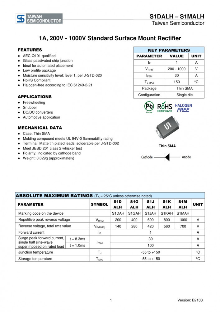 S1DALH datasheet page 1