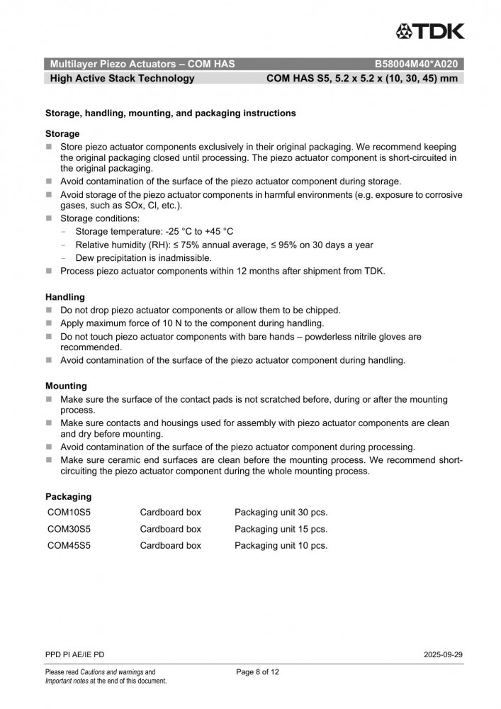 TDK COM HAS technical document page 8