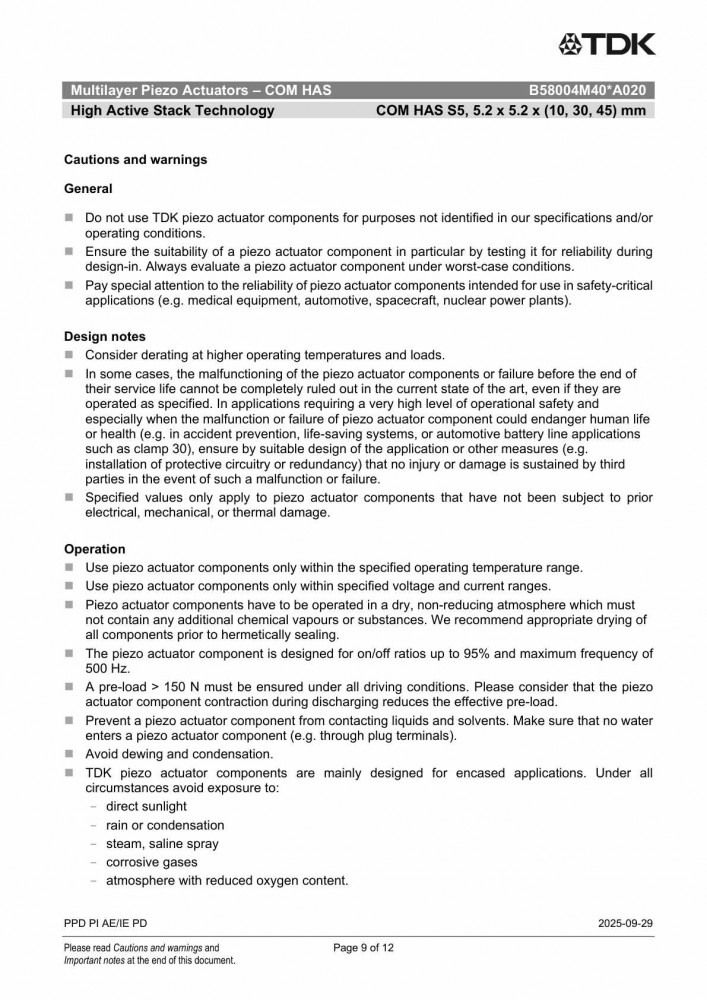 TDK COM HAS technical document page 9