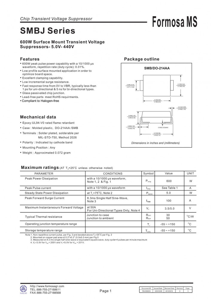 FMS SMBJ series datasheet page 1