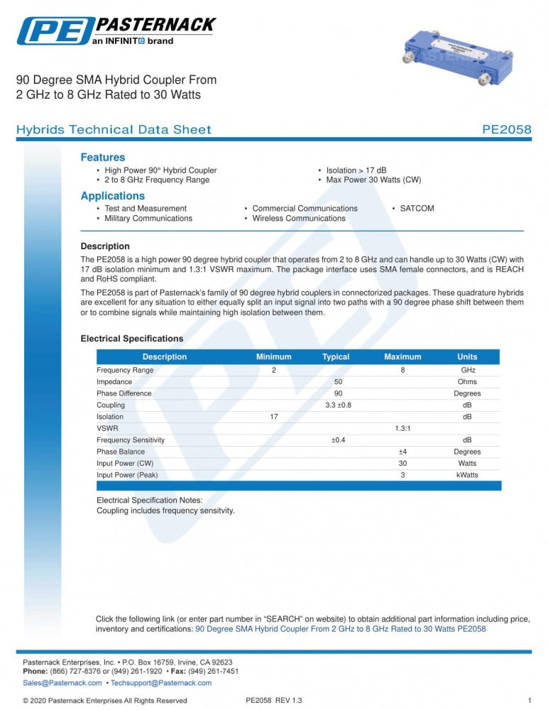 PE2058 datasheet page 1