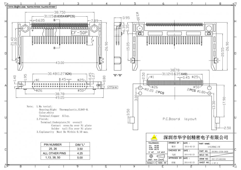 HOAUC HYCW01-CF50-395B technical document page