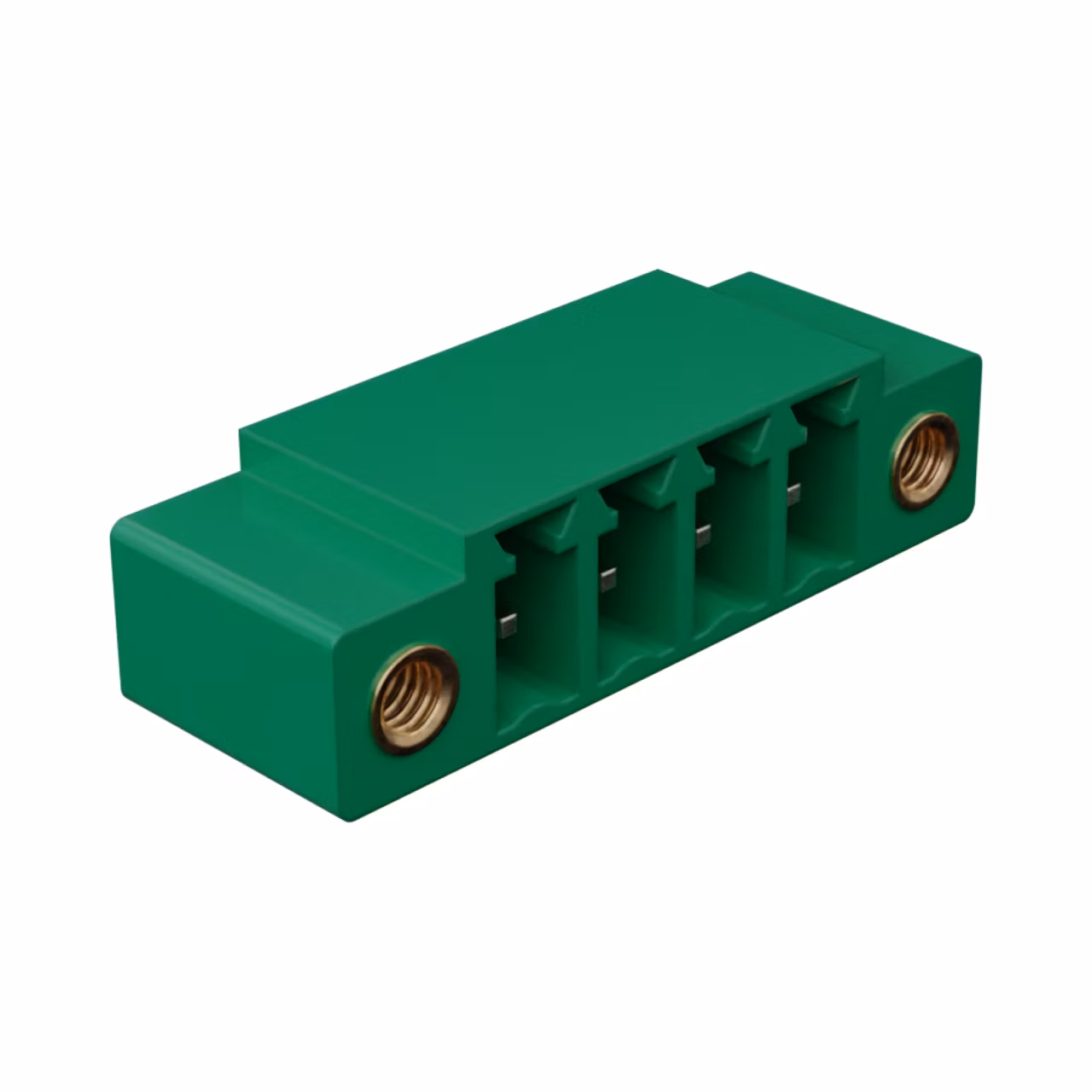 3.81mm Pitch Eurostyle Right-Angle PCB Header, with Threaded Retention Inserts, Green Housing, 4 Circuits for sale