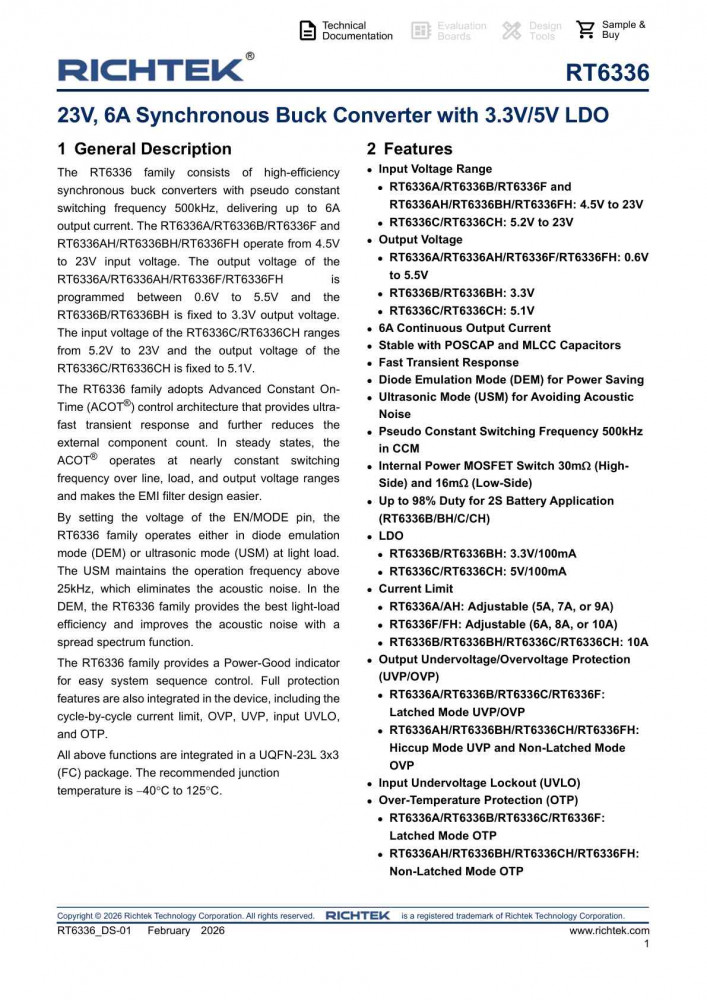RT6336 datasheet preview, page 1