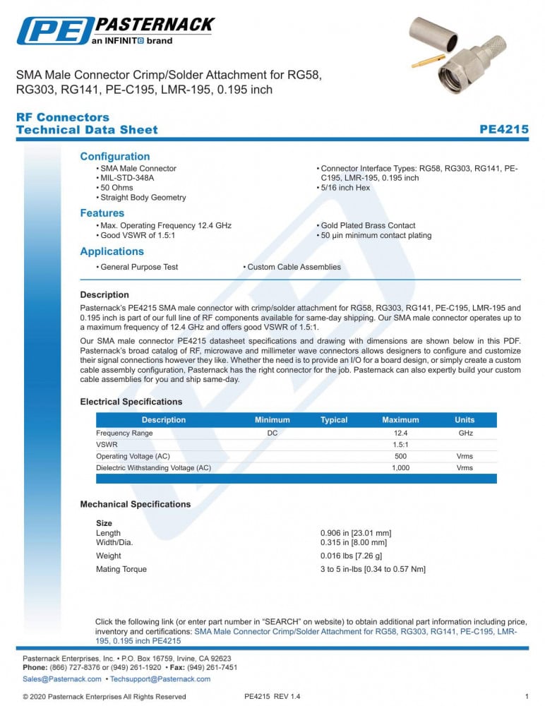 PE4215 datasheet page 1