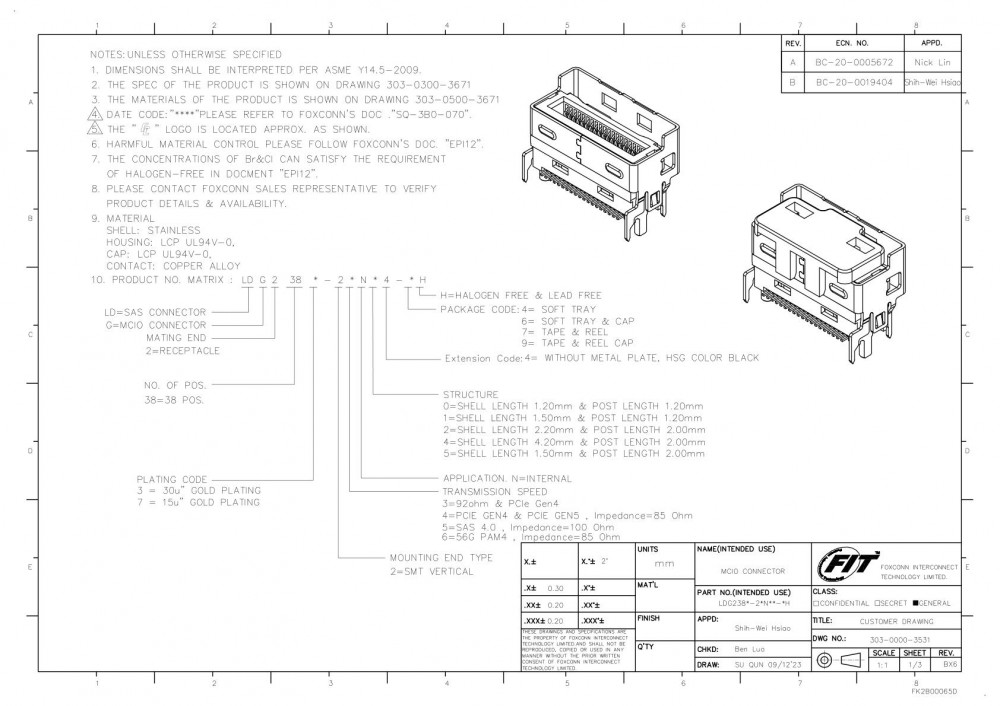 FOXCONN LDG2383-24N04-9H customer drawing page 1
