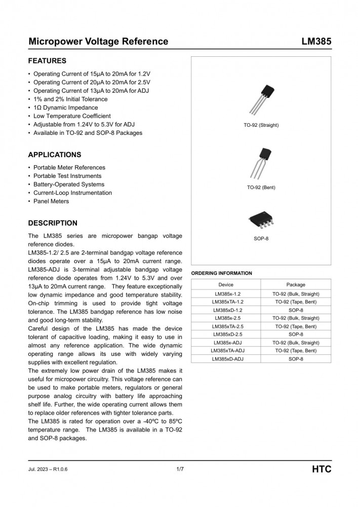 LM385 datasheet page 1
