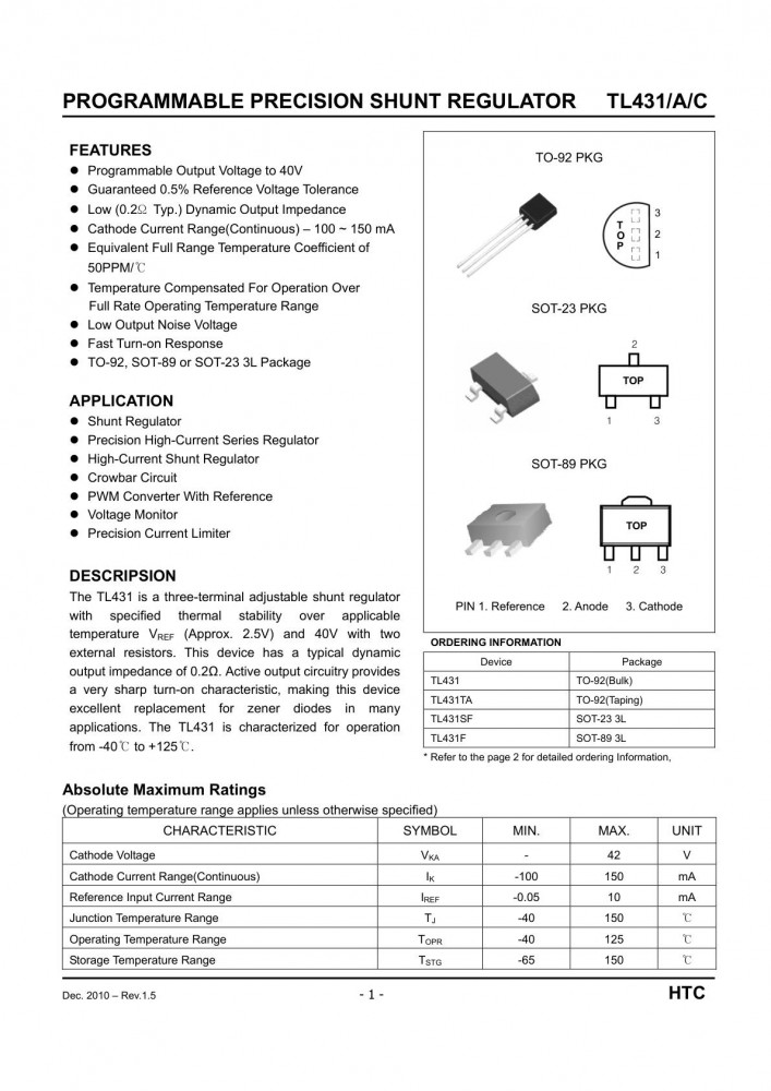 TL431AF datasheet page 1