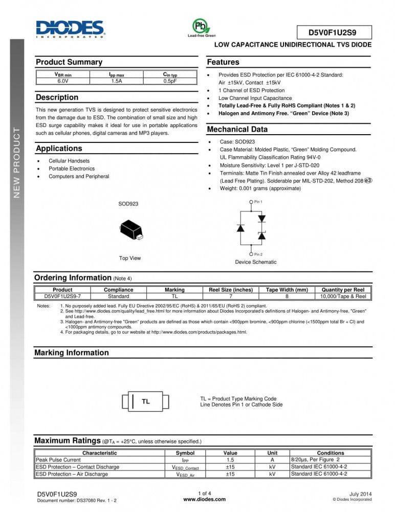 D5V0F1U2S9-7 datasheet page 1