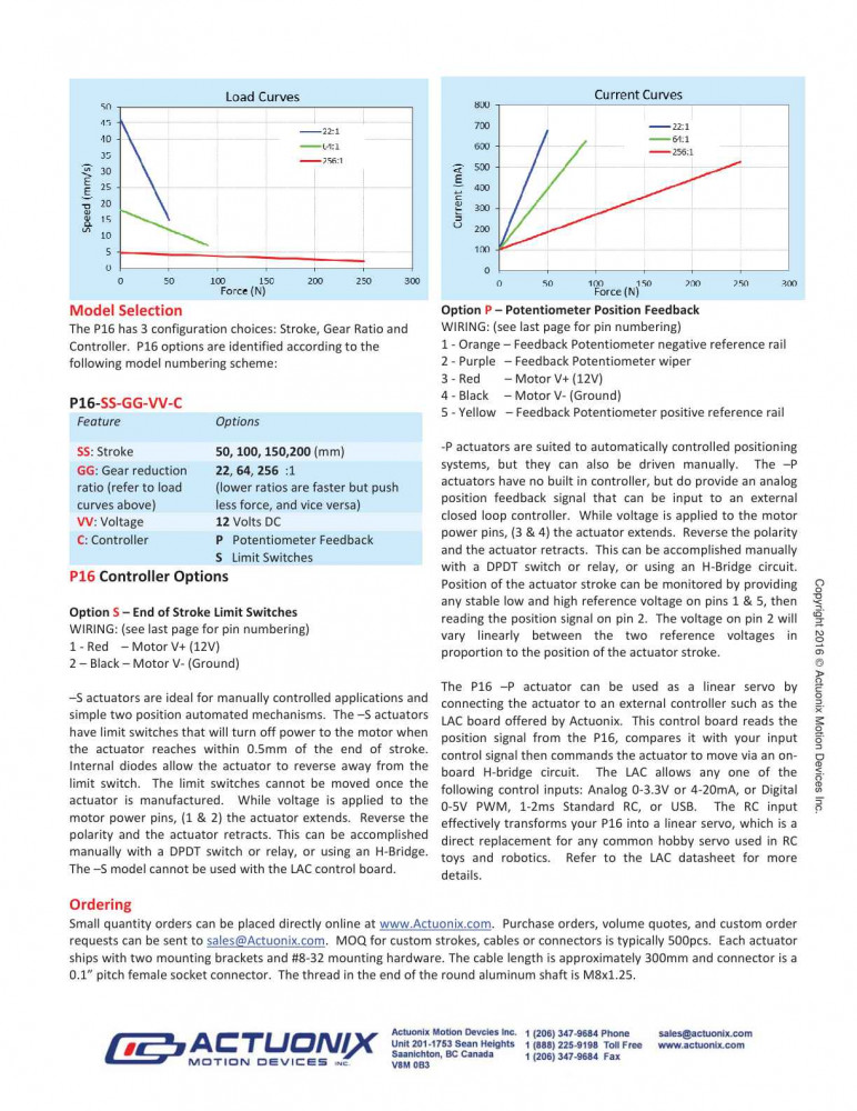P16 actuator product documentation page 2