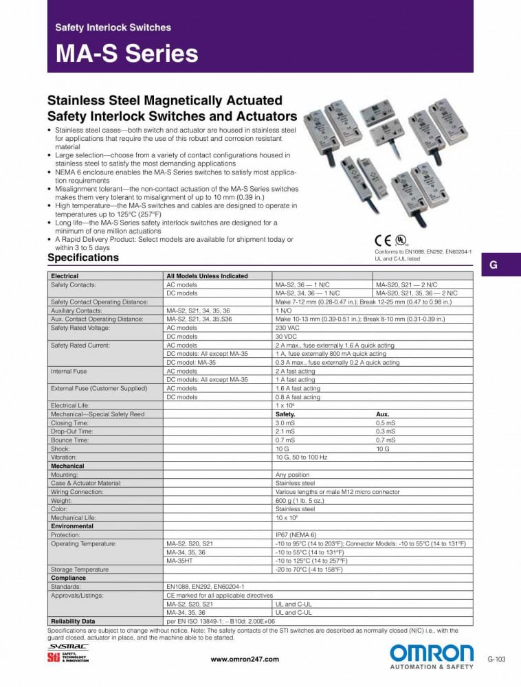 MA-S Series datasheet page 1