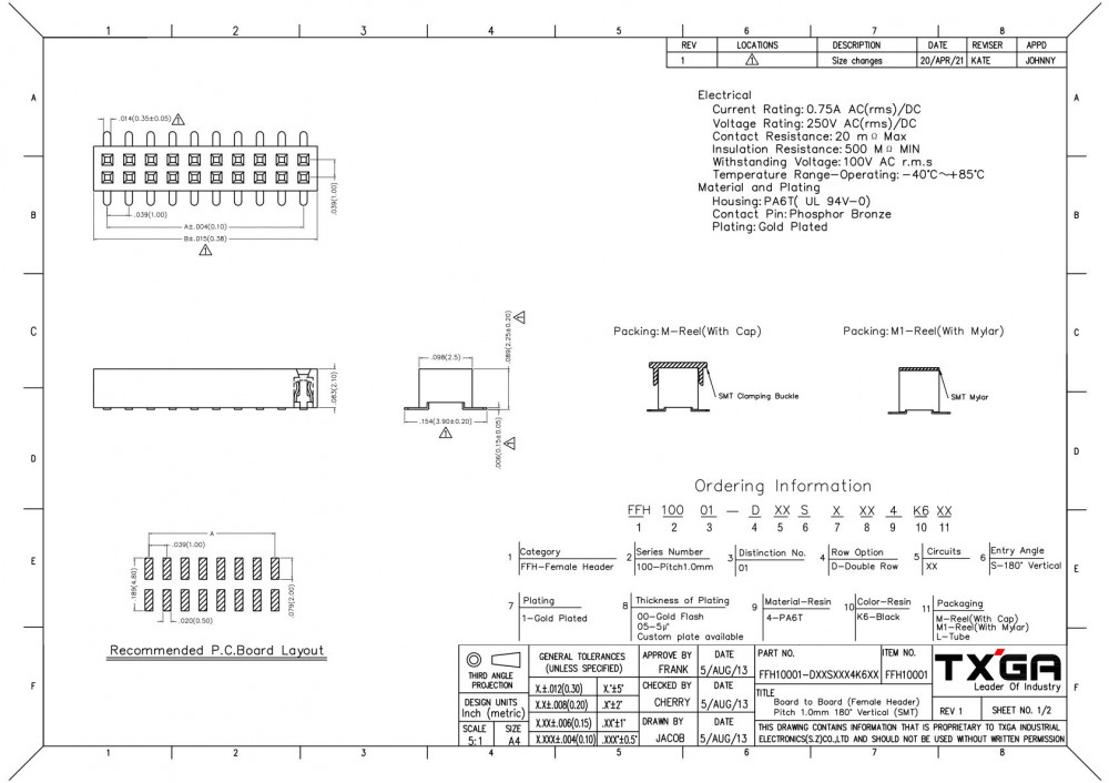 TXGA FFH10001 drawing page 1