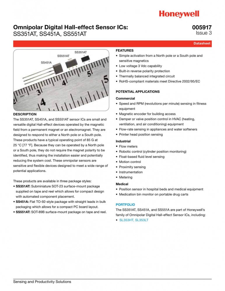 Honeywell SS351AT datasheet page 1