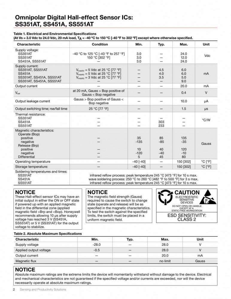 Honeywell SS351AT datasheet page 2