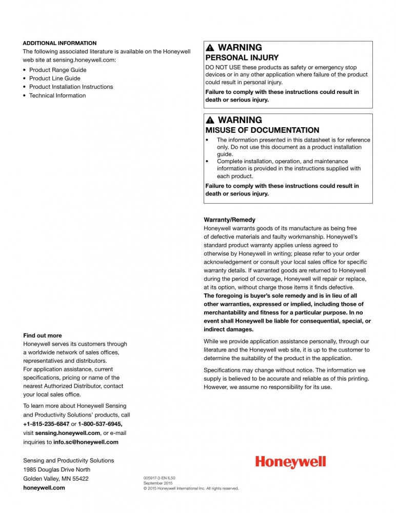 Honeywell SS351AT datasheet page 7