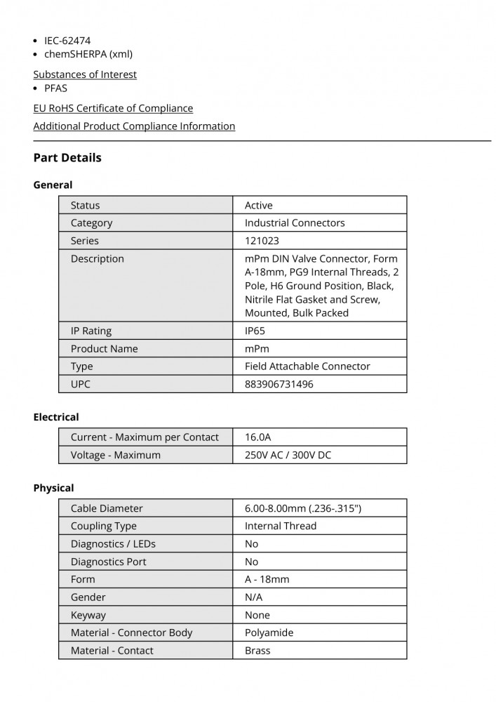 Molex C18 Series DIN valve connector qualification document page 2