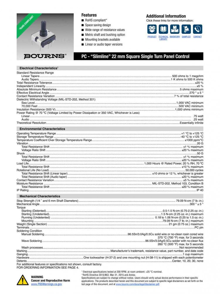 Bourns PCW1J series datasheet page 1