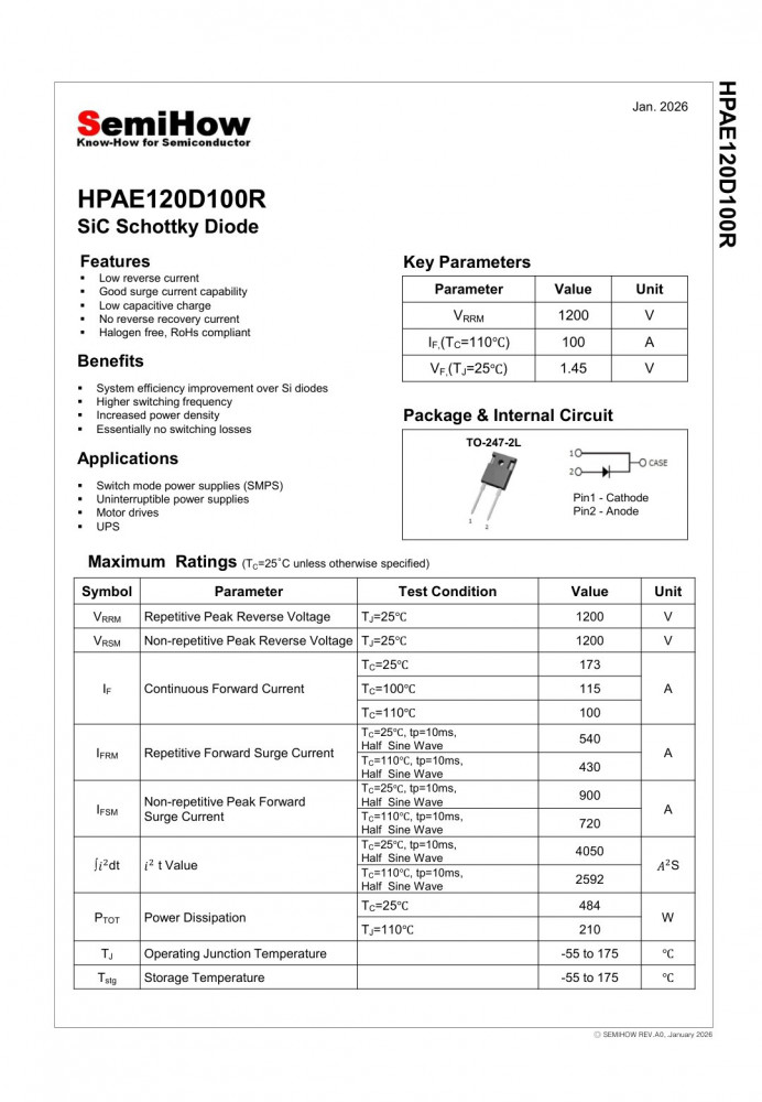 HPAE120D100R technical document page 1