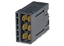 Impact 5 Pair, Right-Angle Power Header, Left Hold-Down, Module 1: P1 & P2, Blade Length 5.60mm & 6.90mm; Press-Fit, LCP, Glass Filled UL94-V0, Black, Tray Packaging, Lead-Free