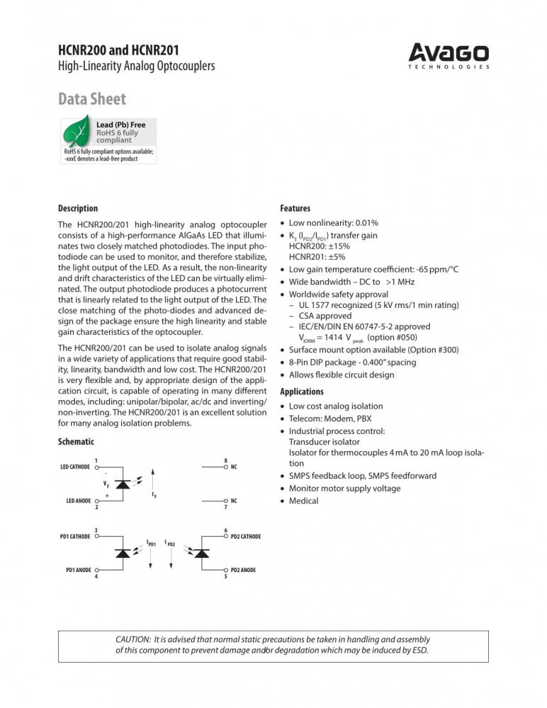 HCNR201-350E datasheet page 1