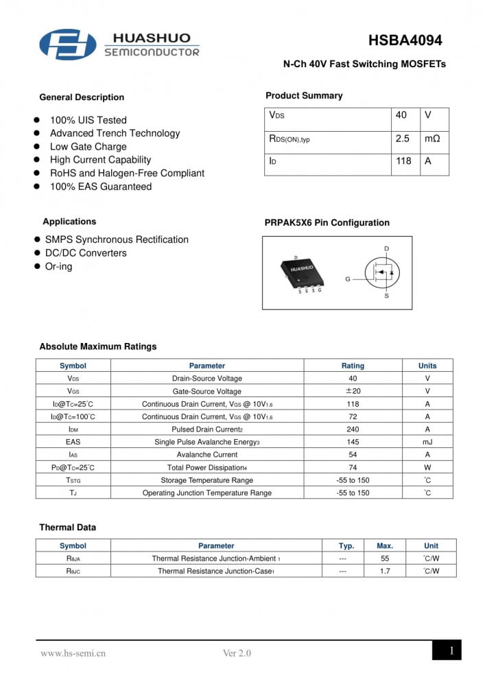 HSBA4094 datasheet page 1