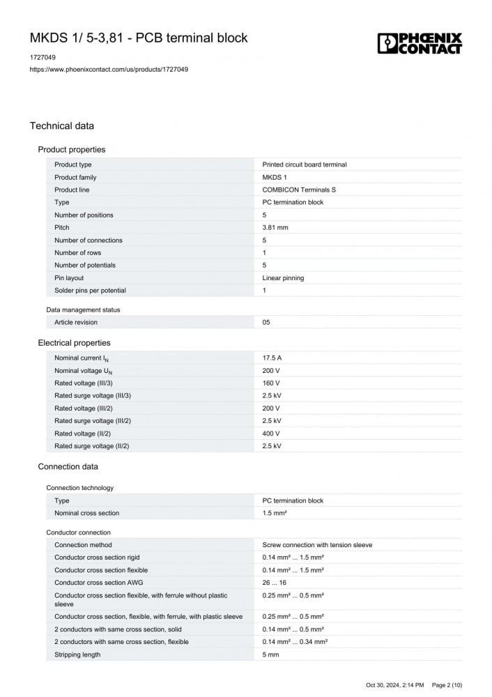 Phoenix Contact 1727049 technical document page 2