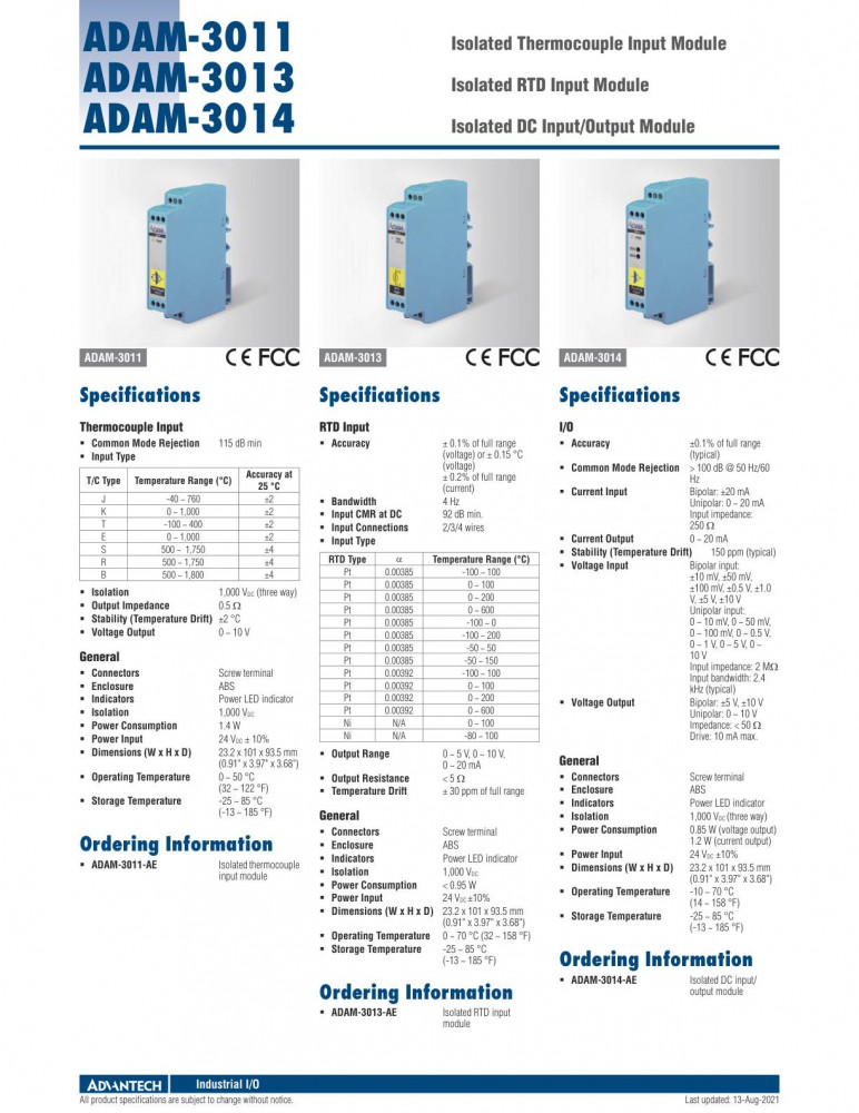 ADAM-3013 product documentation page