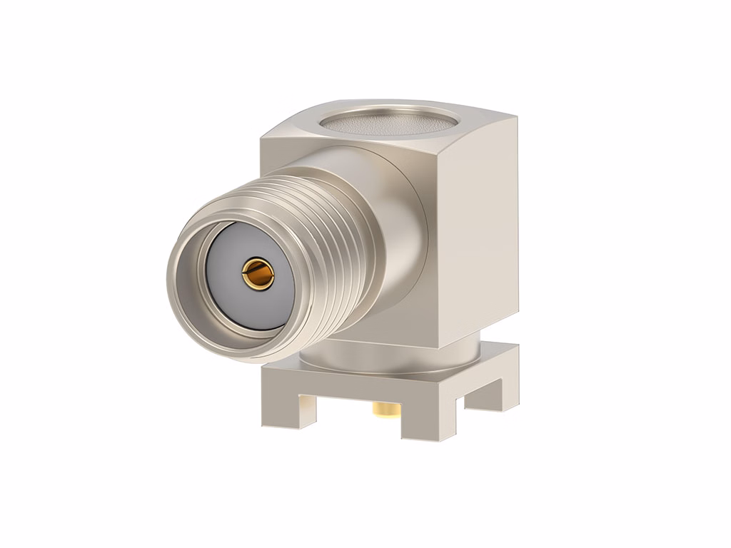 SMA Jack, Right-Angle, PCB Receptacle, Surface Mount, Brass Body, Nickel (Ni) Plated, Tray, 50 Ohms for sale