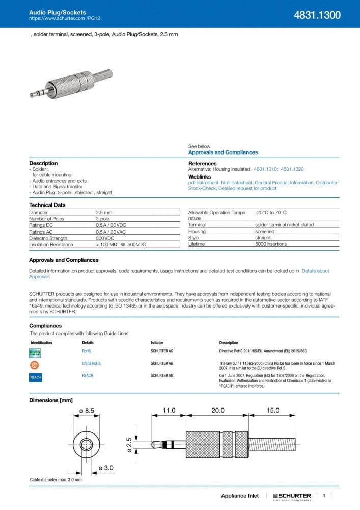 SCHURTER 4831.1300 technical document page 1
