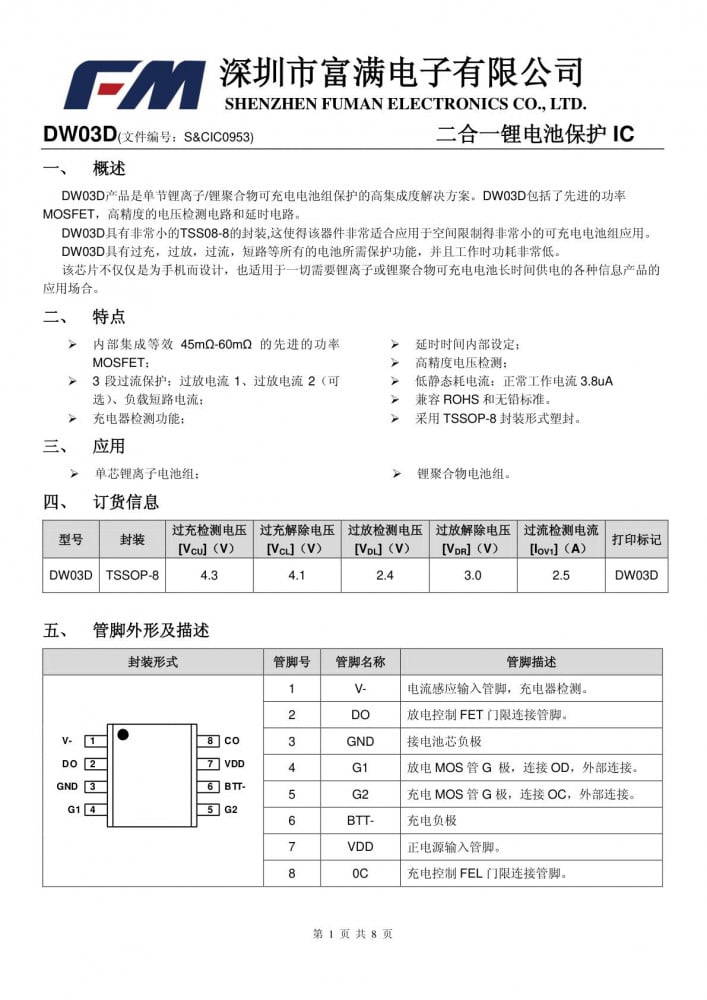 FM DW03D datasheet page 1