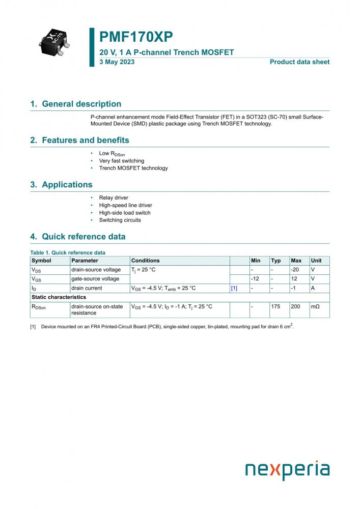 PMF170XP datasheet page 1