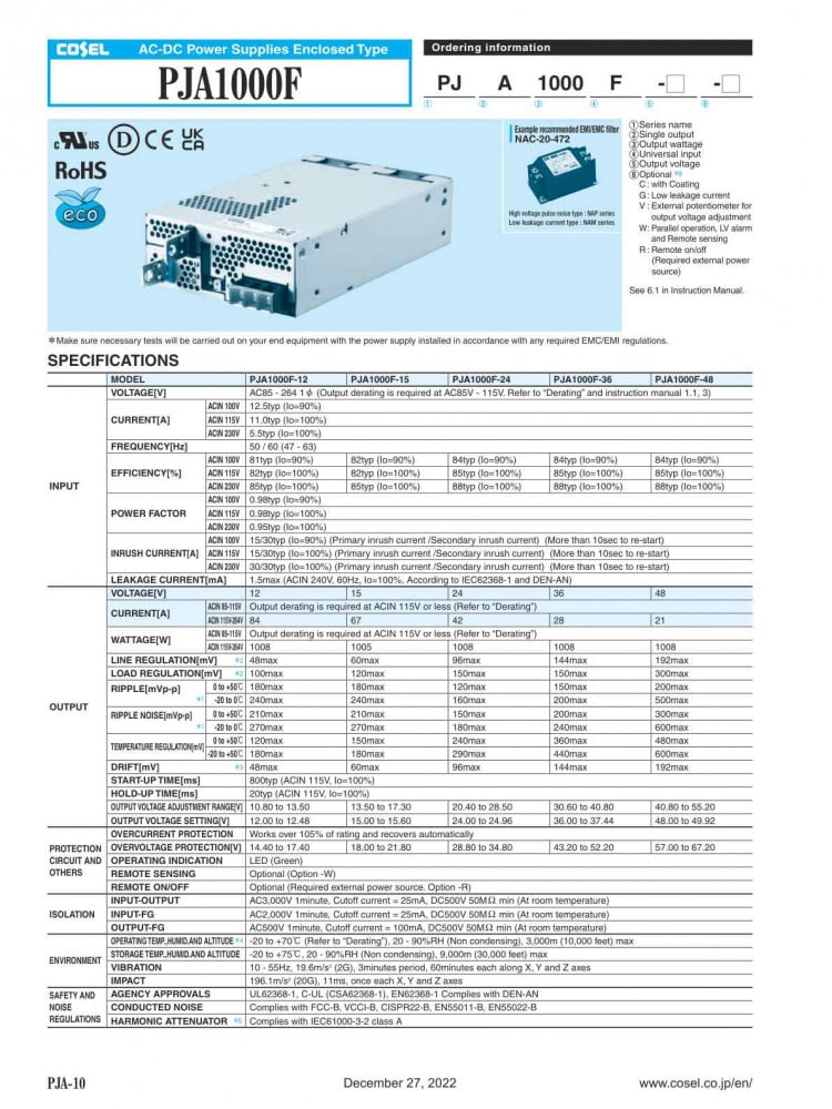 Cosel PJA series datasheet page 10