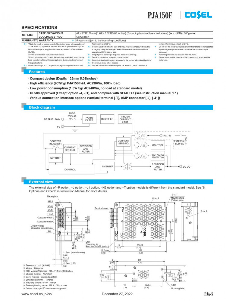 Cosel PJA series datasheet page 5