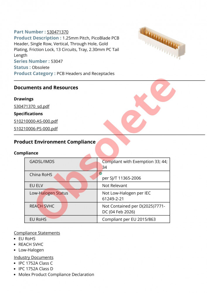MOLEX 530471370 product drawing page 1