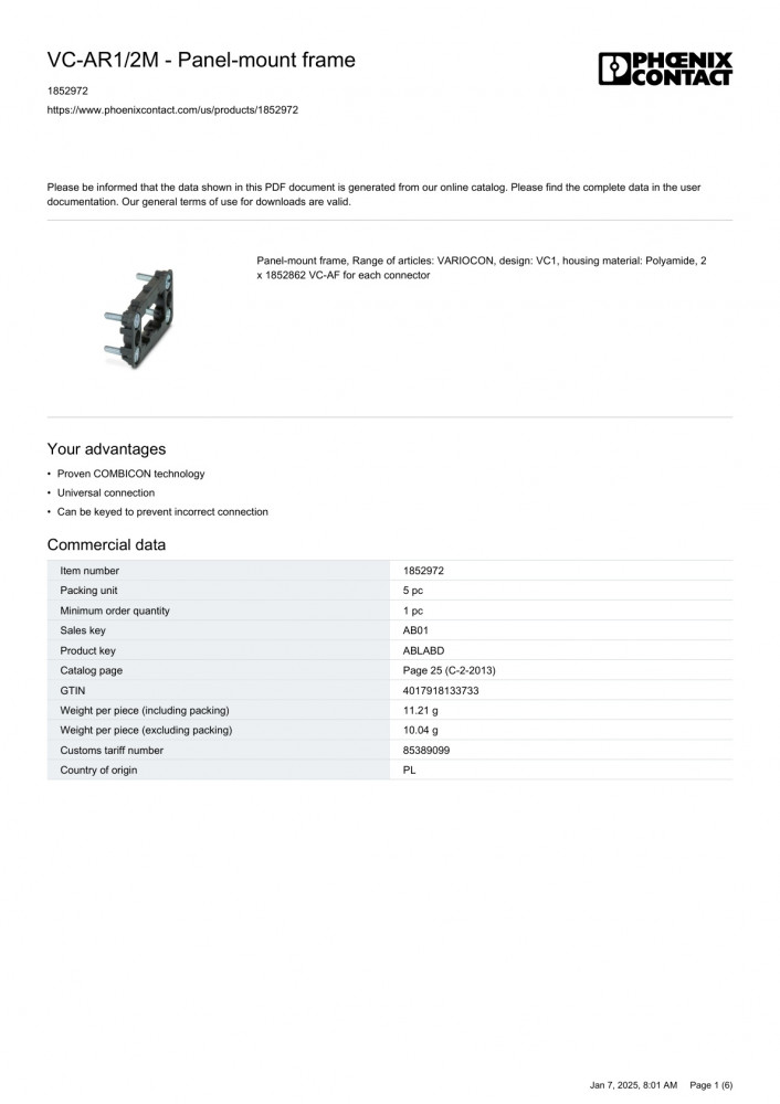 Phoenix Contact 1852972 technical document page 1