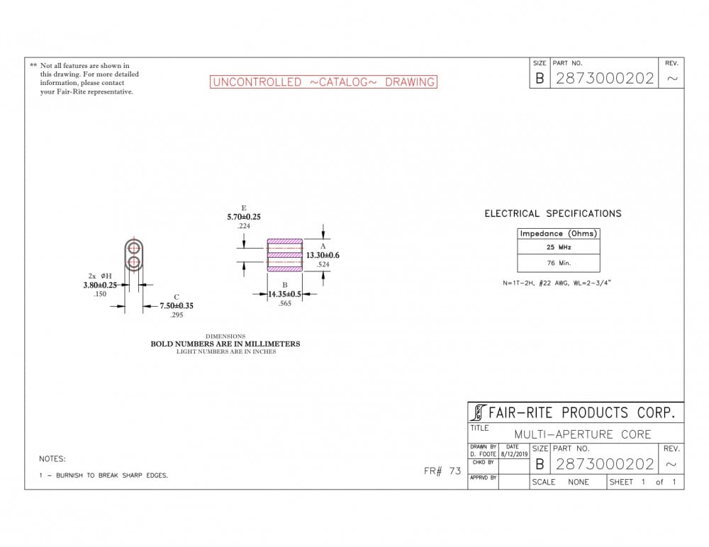 Fair-Rite 2873000202 mechanical drawing