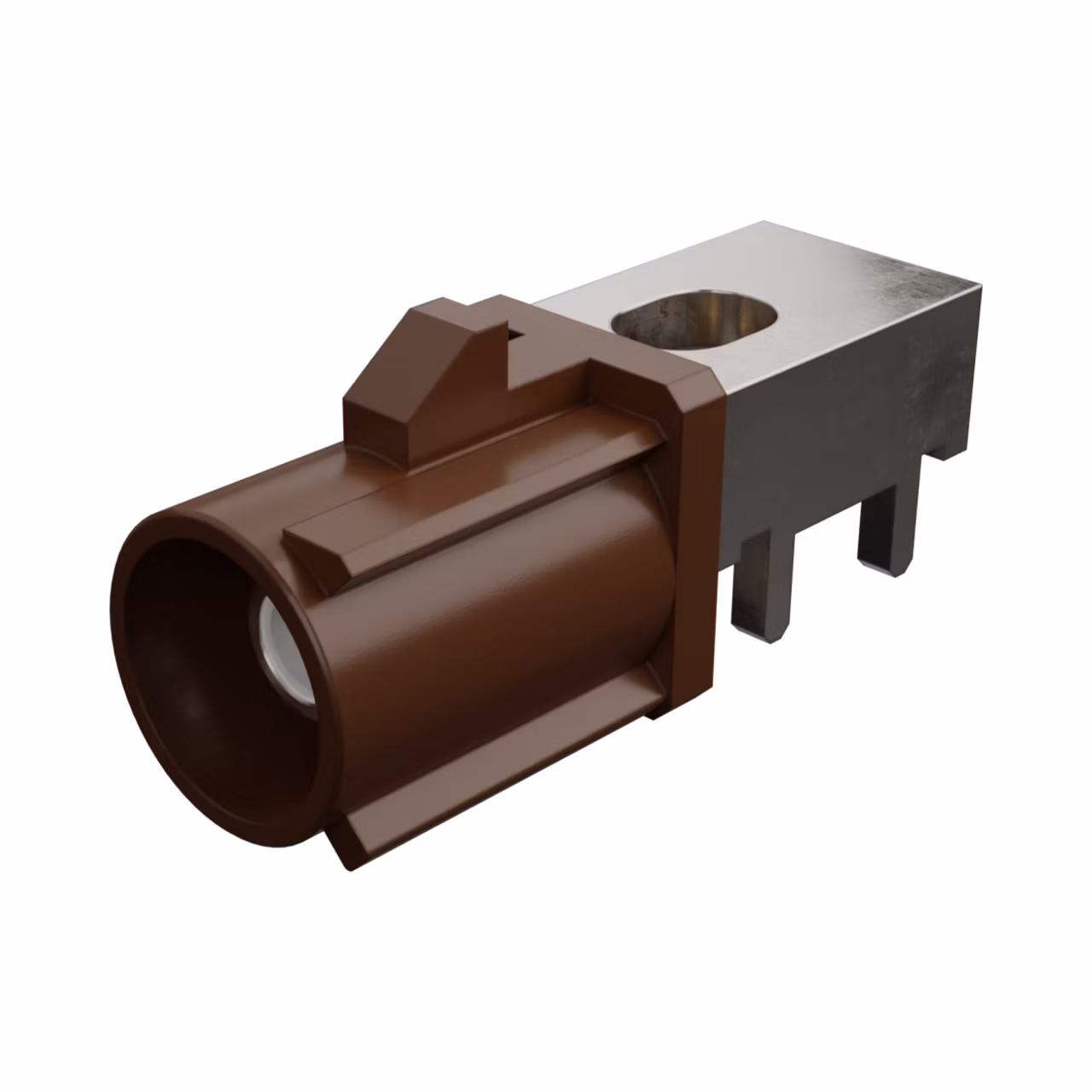 FAKRA Jack, Right-Angle, PCB Receptacle, Through Hole, Die Cast Body, Tin (Sn) Plated, Pin in Paste, Keying Code F, Brown, Tray, 50 Ohms for sale