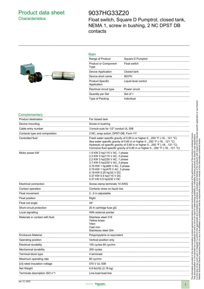 9037HG33Z20 technical document page 1