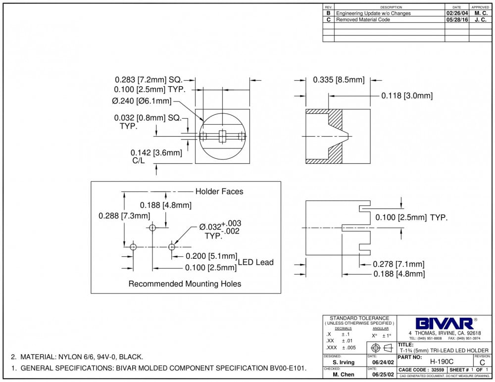 BIVAR H-190C technical drawing page 1