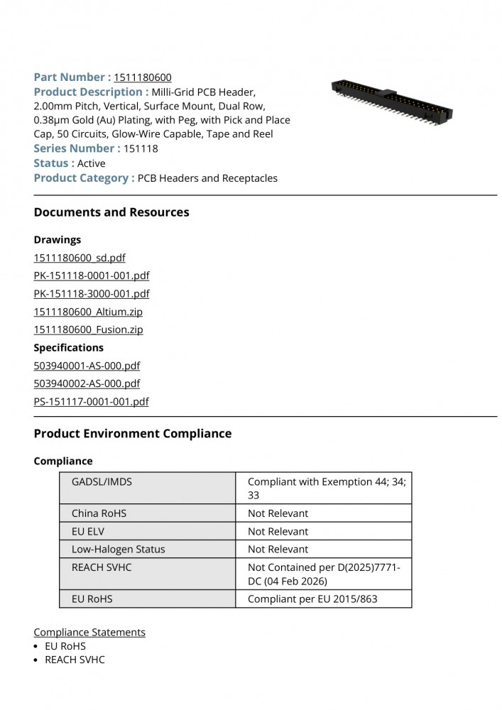 Molex 151118 product specification page 1