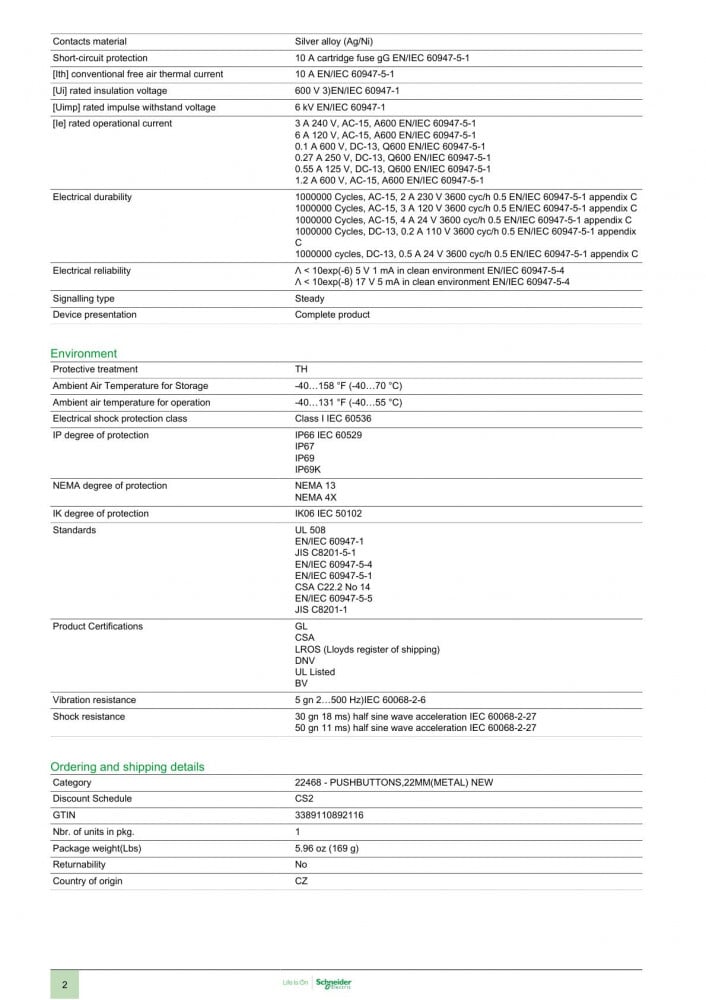 XB4BW3135 technical document page 2