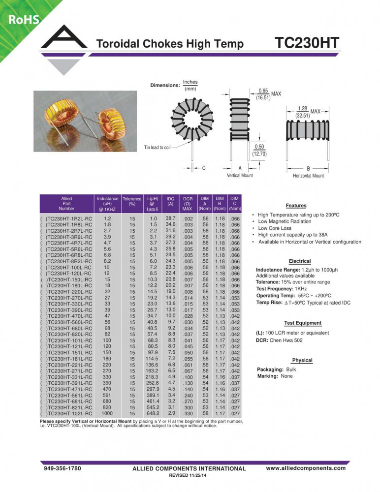 Allied Components International TC230HT series datasheet page