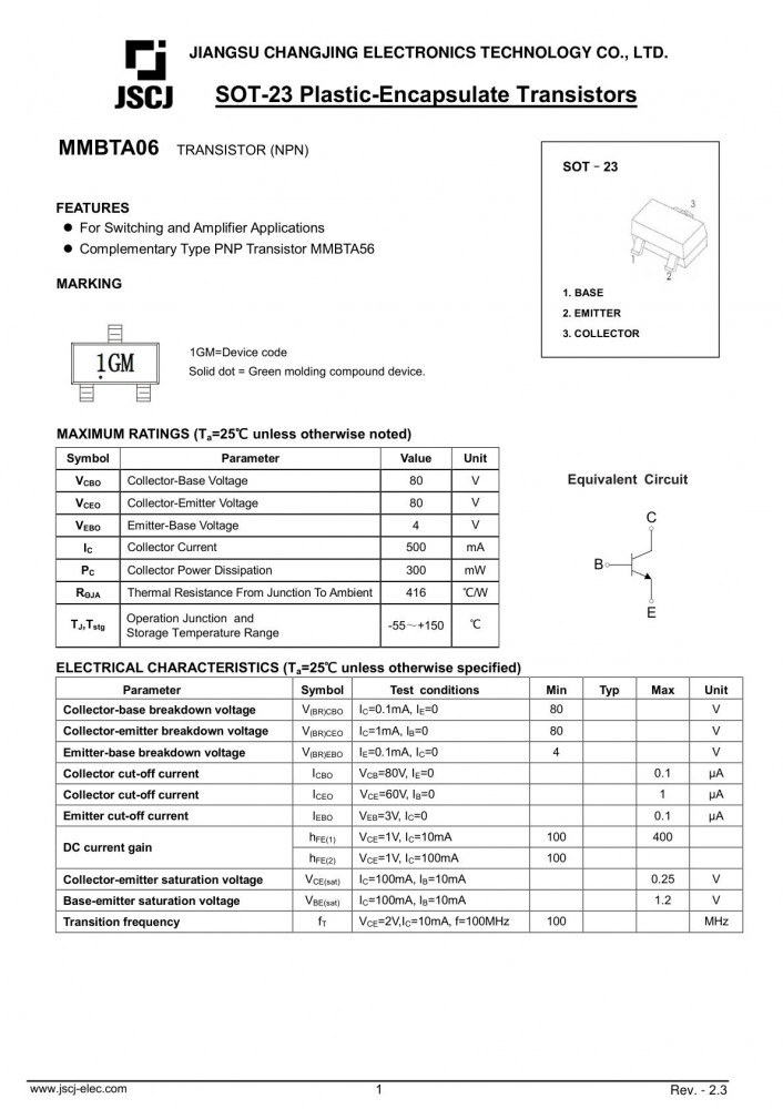 MMBTA06 datasheet page 1