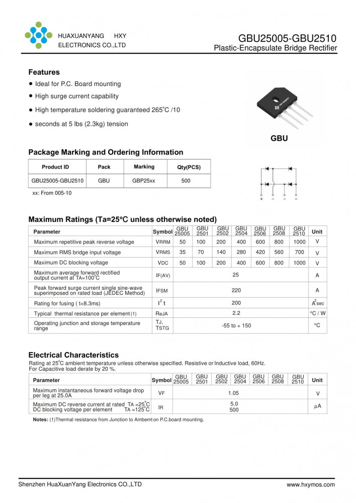 GBU2510 datasheet page 1