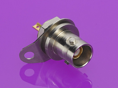 BNC Jack, Straight, Bulkhead Receptacle, Solder Cup Contact, Brass Body, Nickel (Ni) Plated, with Ground Lug, 50 Ohms for sale